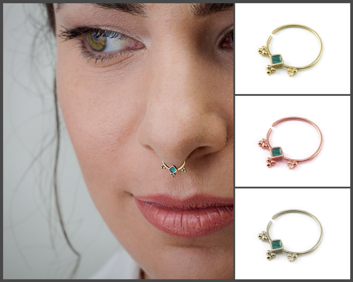 14k Solid Gold And Enamel Septum Nose Jewelry - Kai | Studio Meme